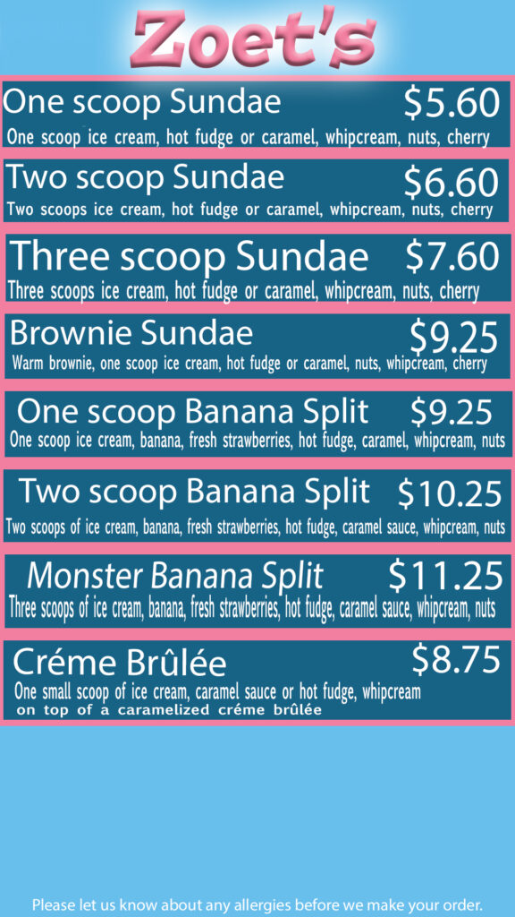 Menu – Zoet Sweets
